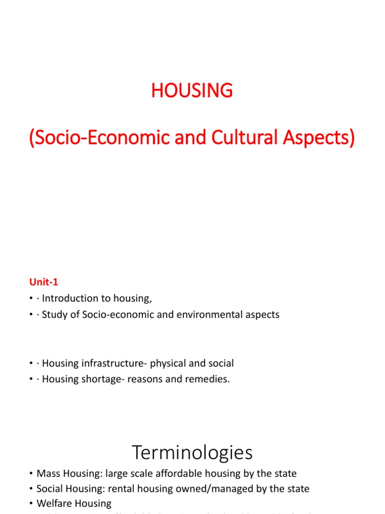 Housing (Socio-Economic and Cultural Aspects) | PDF