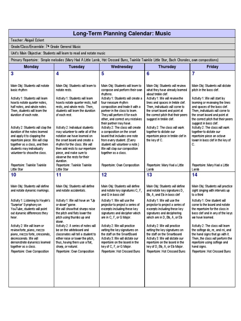 Long Term Planning Calendar | PDF | Musical Notation | Clef