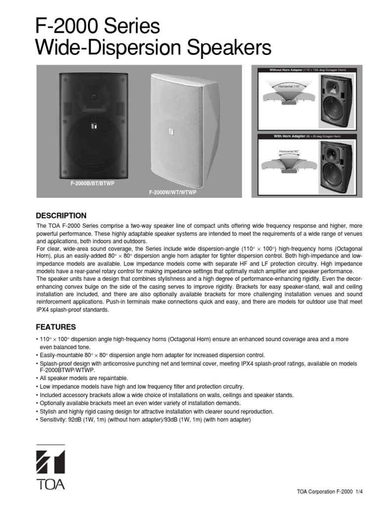 Spesipikasi Speker Toa F2000 | PDF | Loudspeaker | Signal Processing