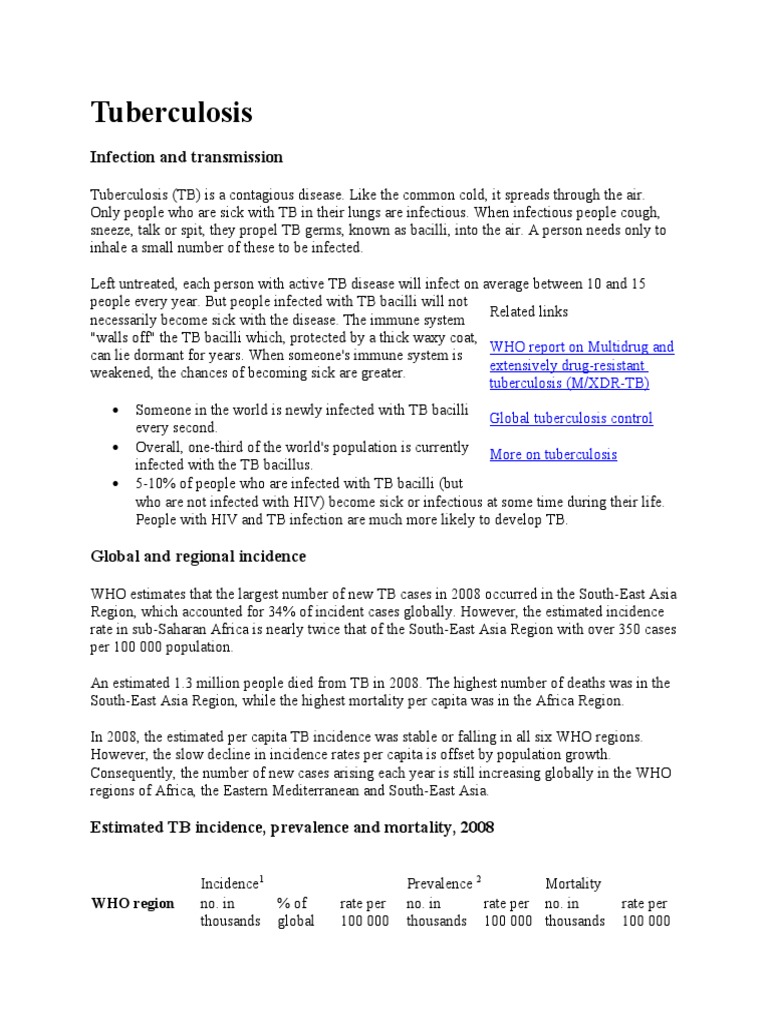 Tuberculosis: Infection and Transmission | PDF | Tuberculosis | Health ...