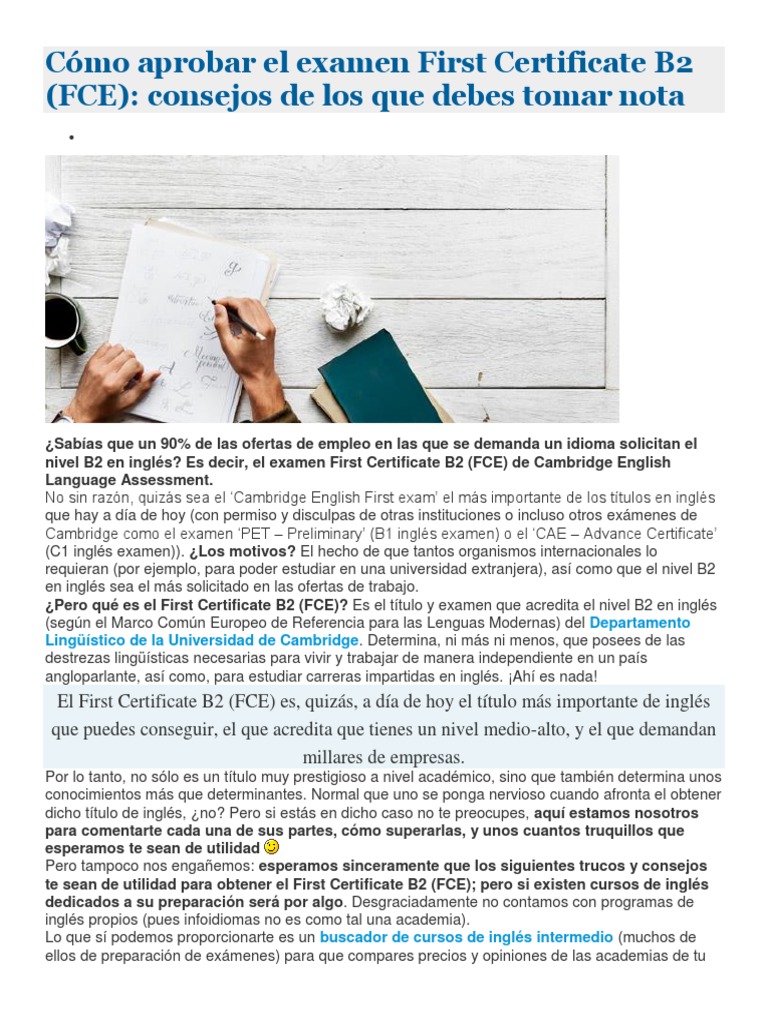 Cómo Aprobar El Examen First Certificate B2 | PDF | Prueba (evaluación) | Lingüística