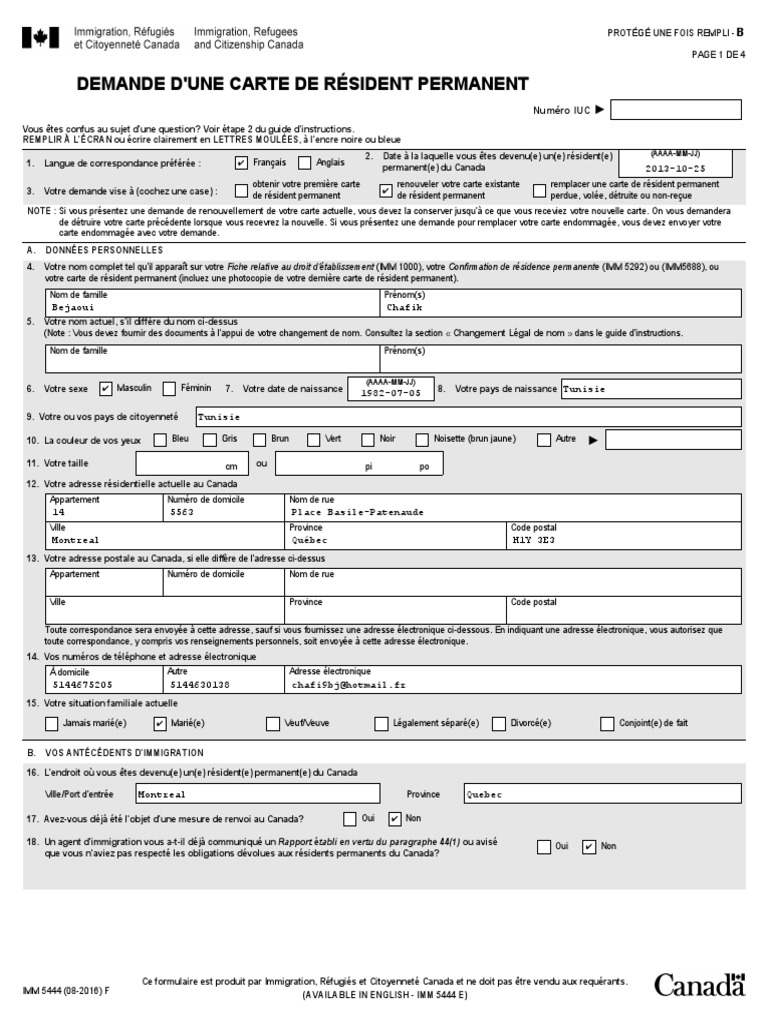 Demande de carte de résident permanent | PDF | Canada | Réfugié