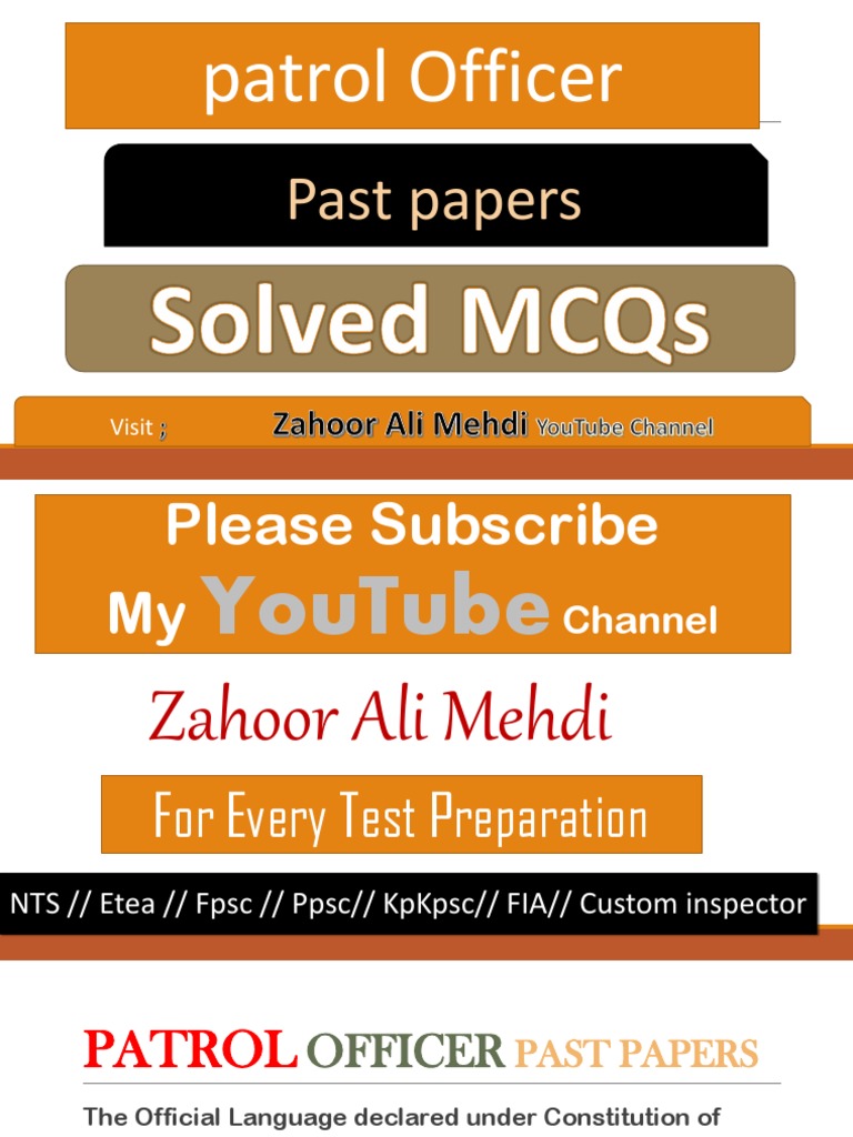 Patrol Officer Past Papers & MCQs Guide | PDF