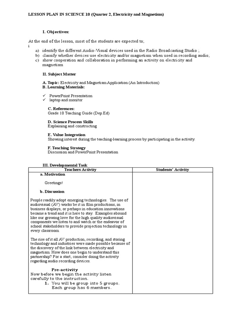 Grade 10 Electricity and Magnetism Plan | PDF | Sound Recording And ...