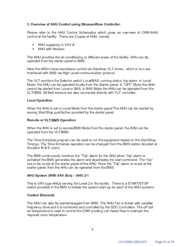AHU Control Logic From BMS | PDF | Tools | Control Theory