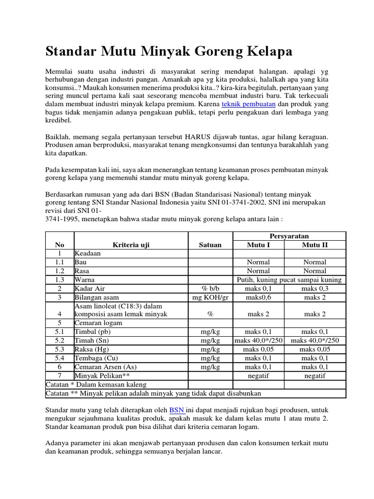 Standar Mutu Minyak Goreng | PDF