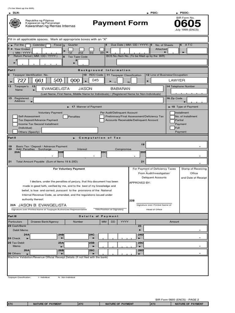 BIR Form 0605 Payment Guidelines | PDF | Withholding Tax | Payments