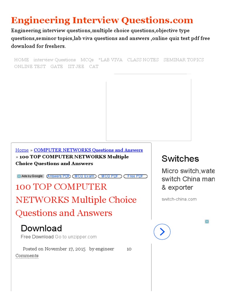 100 TOP COMPUTER NETWORKS Multiple Choice Questions and Answers COMPUTER NETWORKS Questions and ...