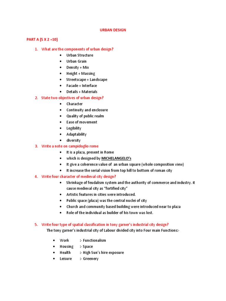 Urban Design 1 Internal Test Notes | PDF | Urban Design | City