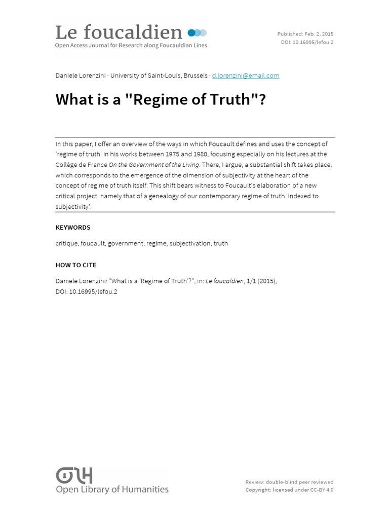 What Is A Regime of Truth PDF | PDF | Michel Foucault | Truth