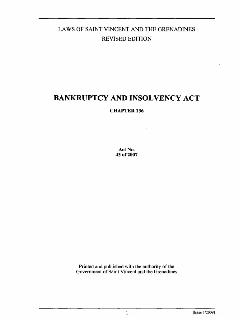 Bankruptcy and Insolvency Act: Laws of Saint Vincent and The Grenadines Revised Edition | PDF ...