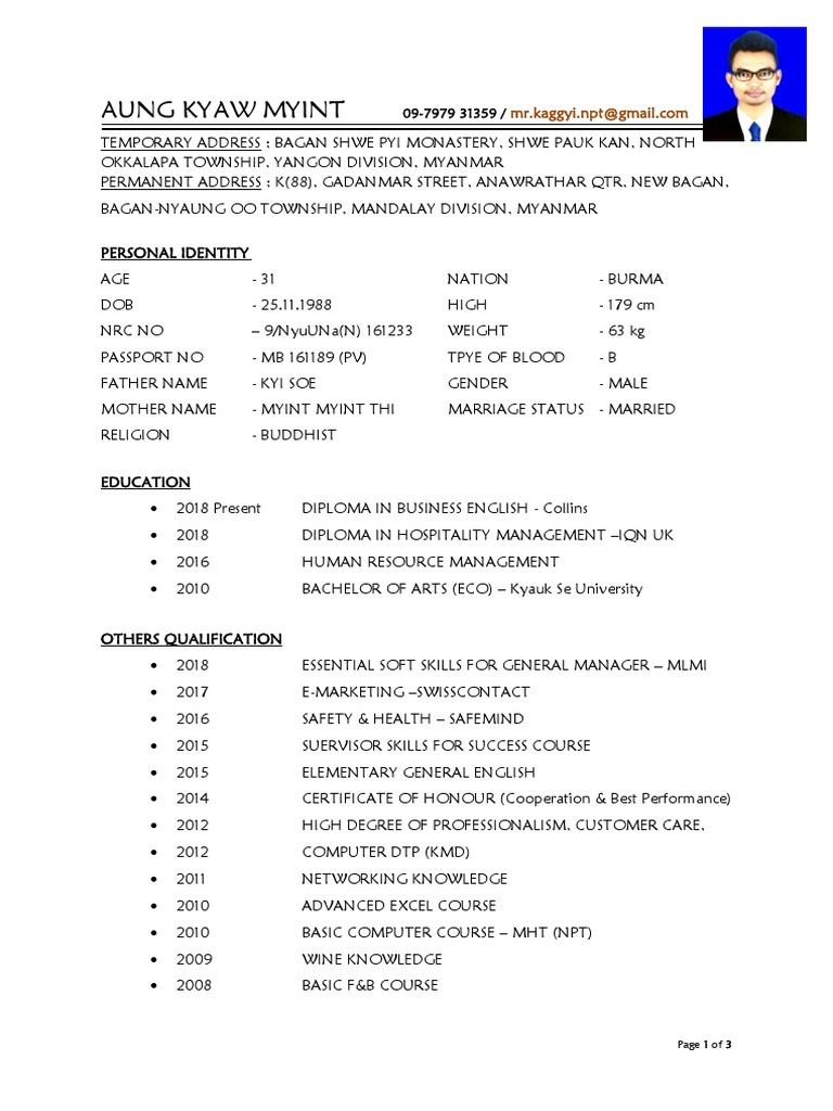 CV For HR Manager | PDF | Myanmar | Human Resource Management