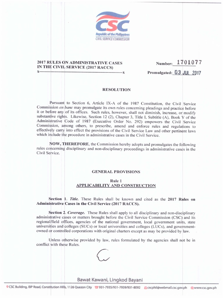 2017 Revised Rules On Administrative Cases PDF | PDF