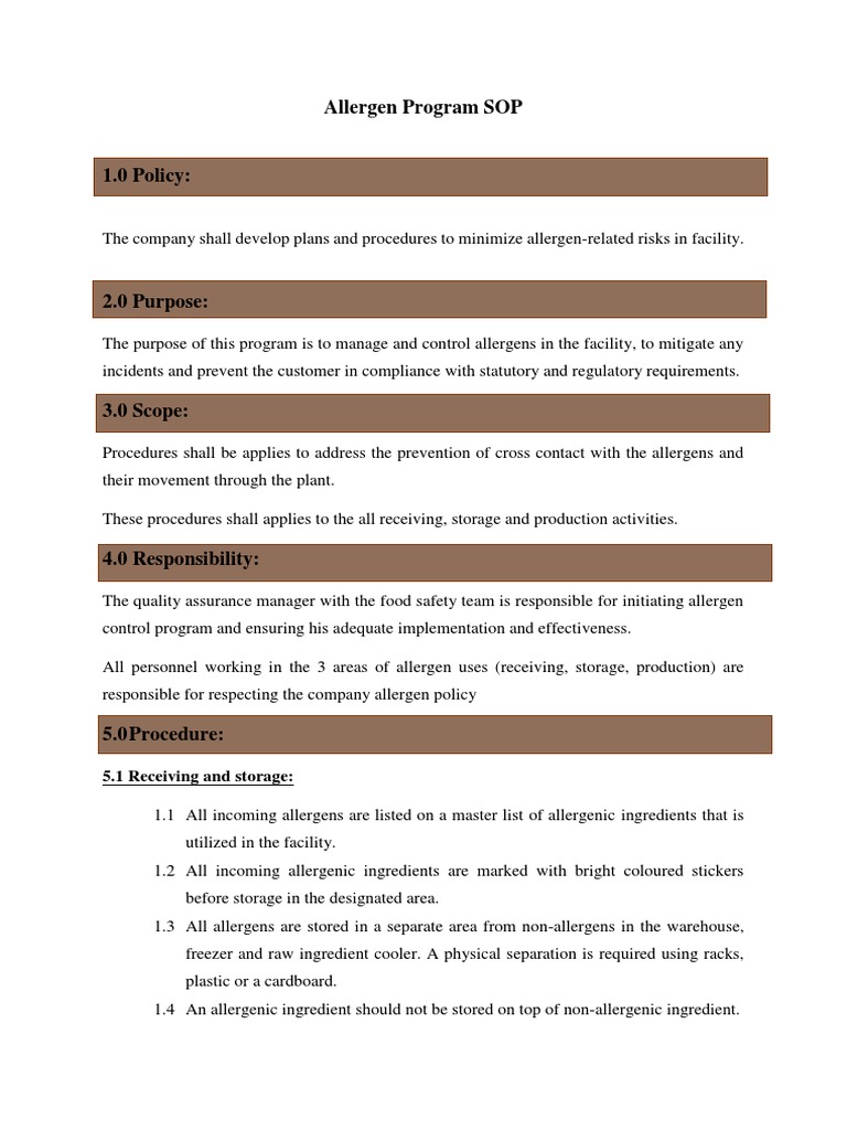 Allergen Control | PDF | Food Safety | Foods