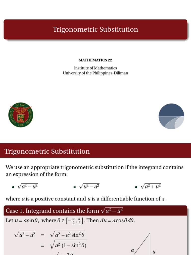 Trigonometric Substitution: Institute of Mathematics University of The ...