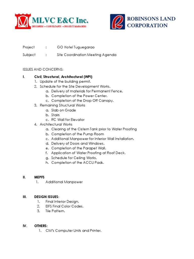 MLVC E&C Inc.: I. Civil, Structural, Architectural (WPI) | PDF