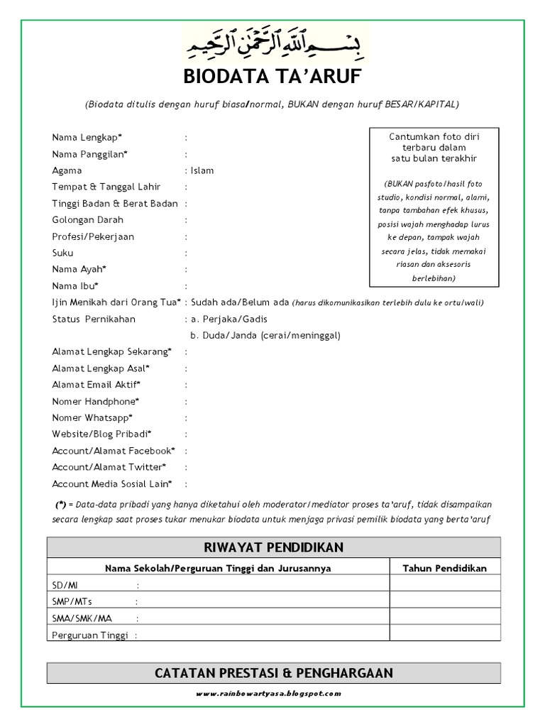 Format Biodata Taaruf | PDF
