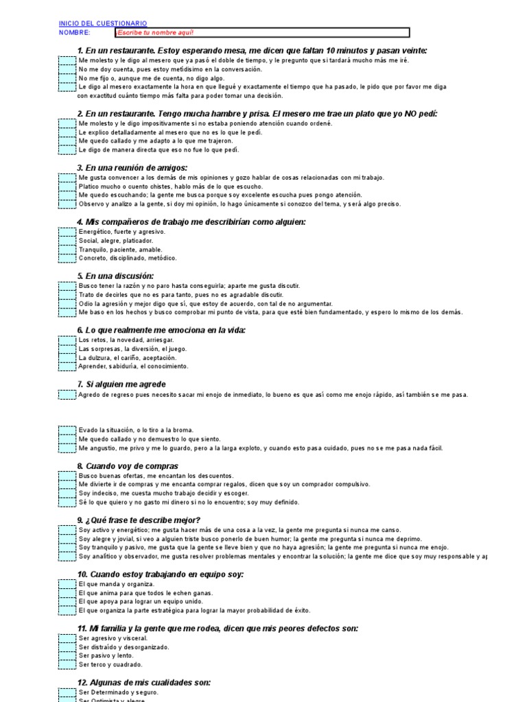 Test DISC | Descargar gratis PDF | Ira | Vida