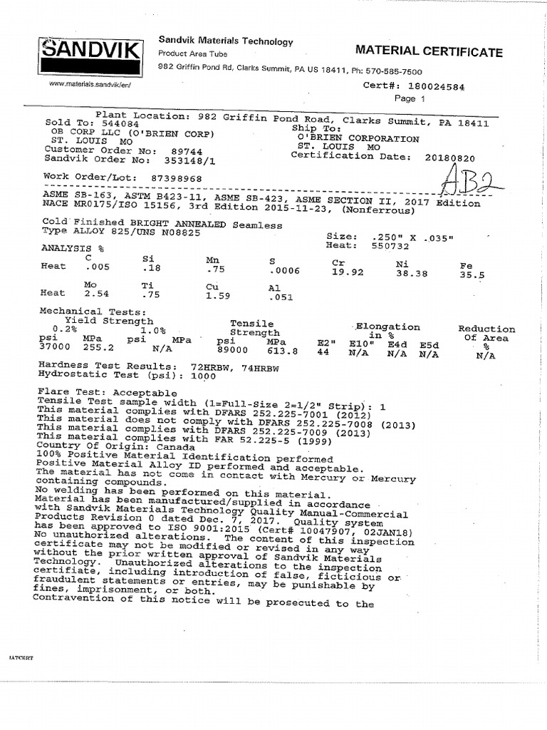 Mill Certificate | PDF