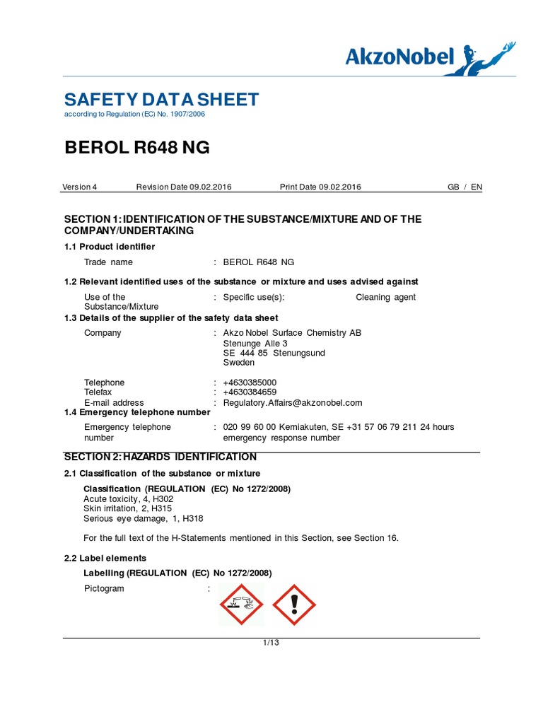 Berol r648 NG Msds Rus PDF | PDF | Toxicity | Dangerous Goods
