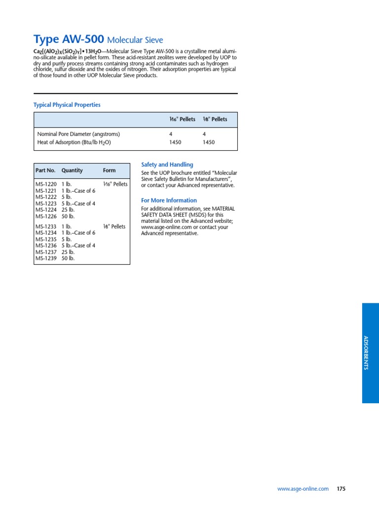 Type AW-500: Molecular Sieve | PDF