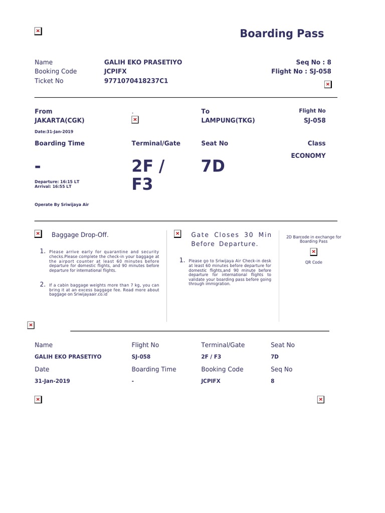 Boarding Pass: Name Booking Code Ticket No | PDF | Encodings | Transport