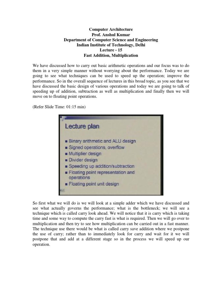 Fast Adder Nptel | PDF | Arithmetic | Computer Engineering
