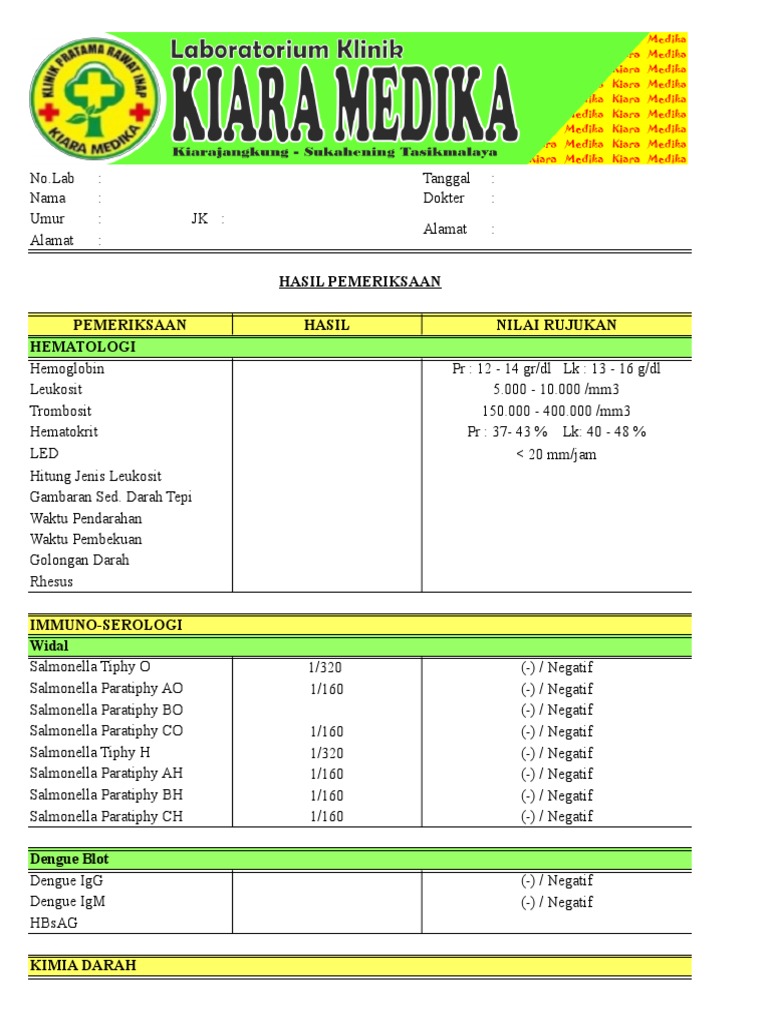 Form Hasil Pemeriksaan Lab KJ | PDF