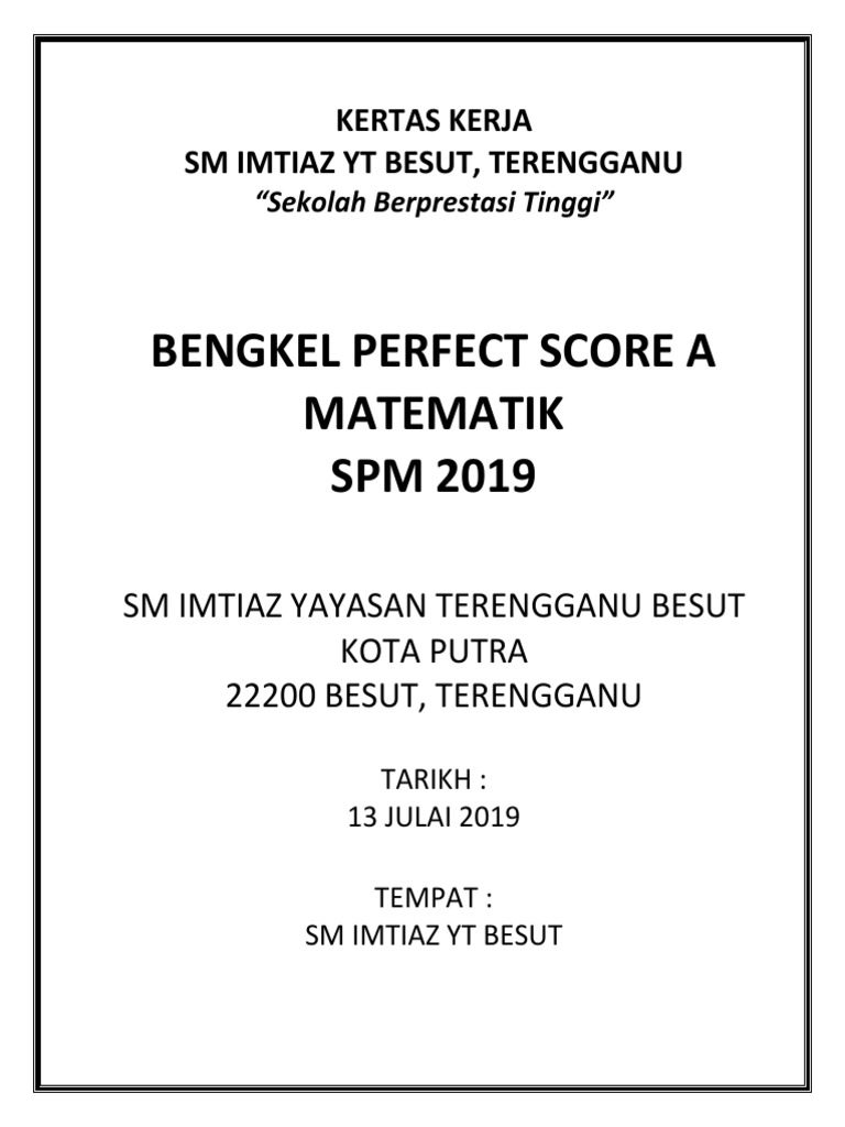 Kertas Kerja Bengkel Math SPM 2019 | PDF