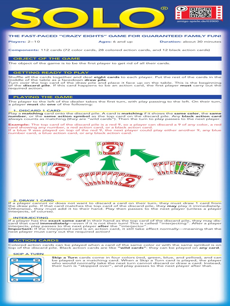 SOLO - Card Game Rules | PDF | Consumer Goods | Card Games