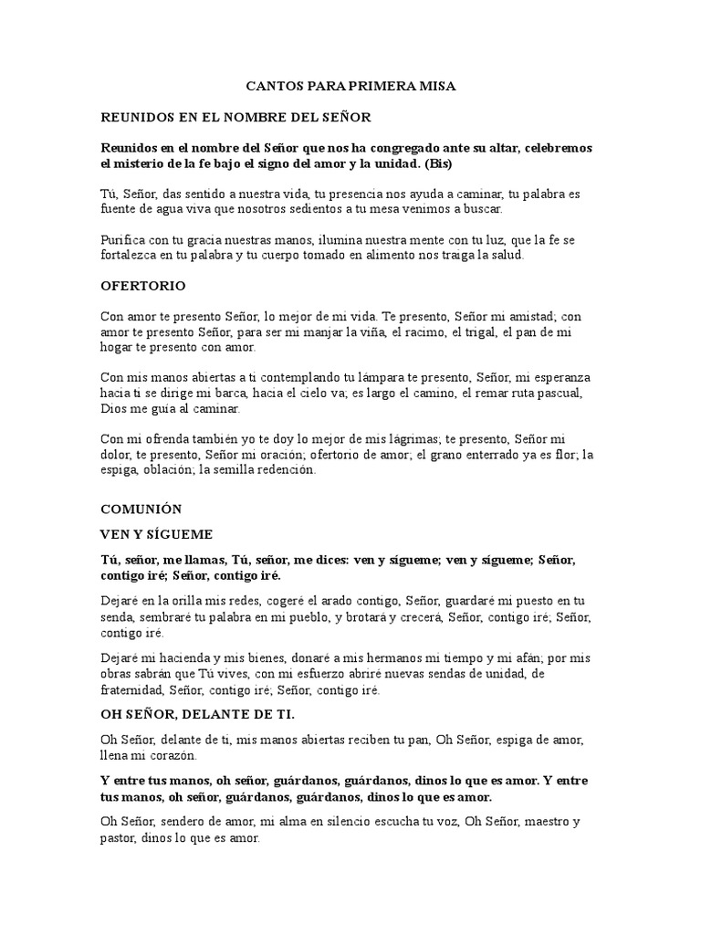 Cantos para Primera Misa | PDF | Misa (liturgia) | Religión y creencia