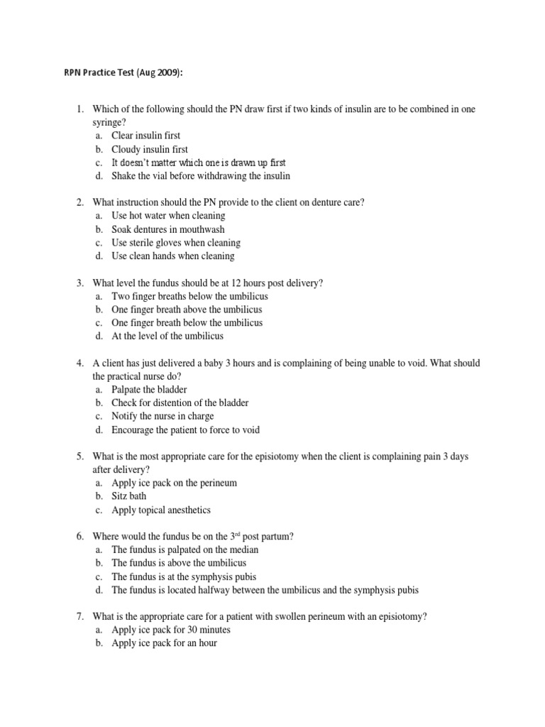 RPN Practice Test Questions and Answers | PDF | Intravenous Therapy ...