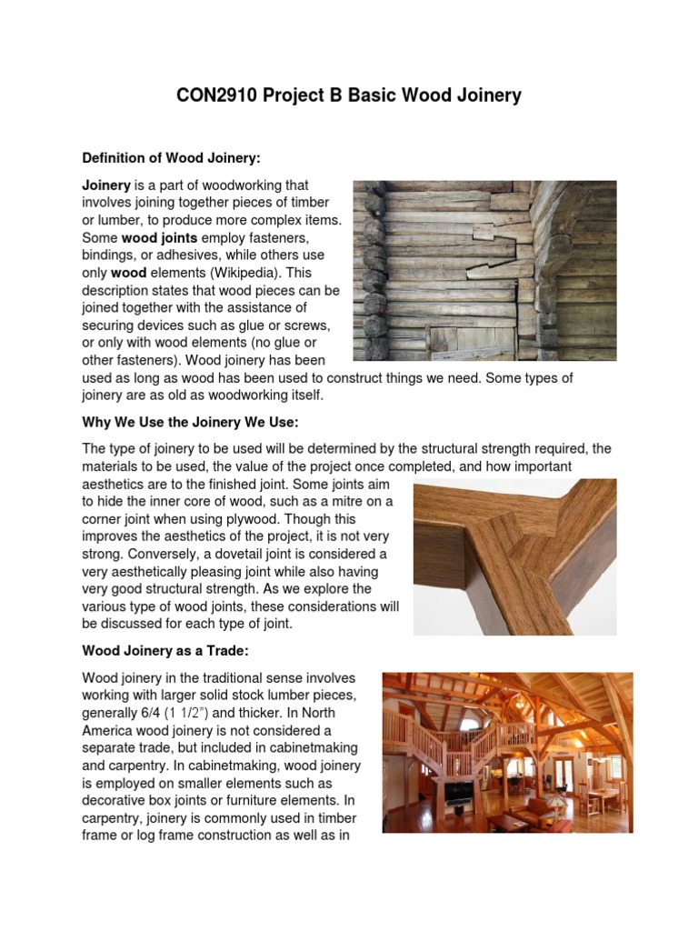 CON2910 Project B Basic Wood Joinery Notes | PDF | Carpentry | Wood