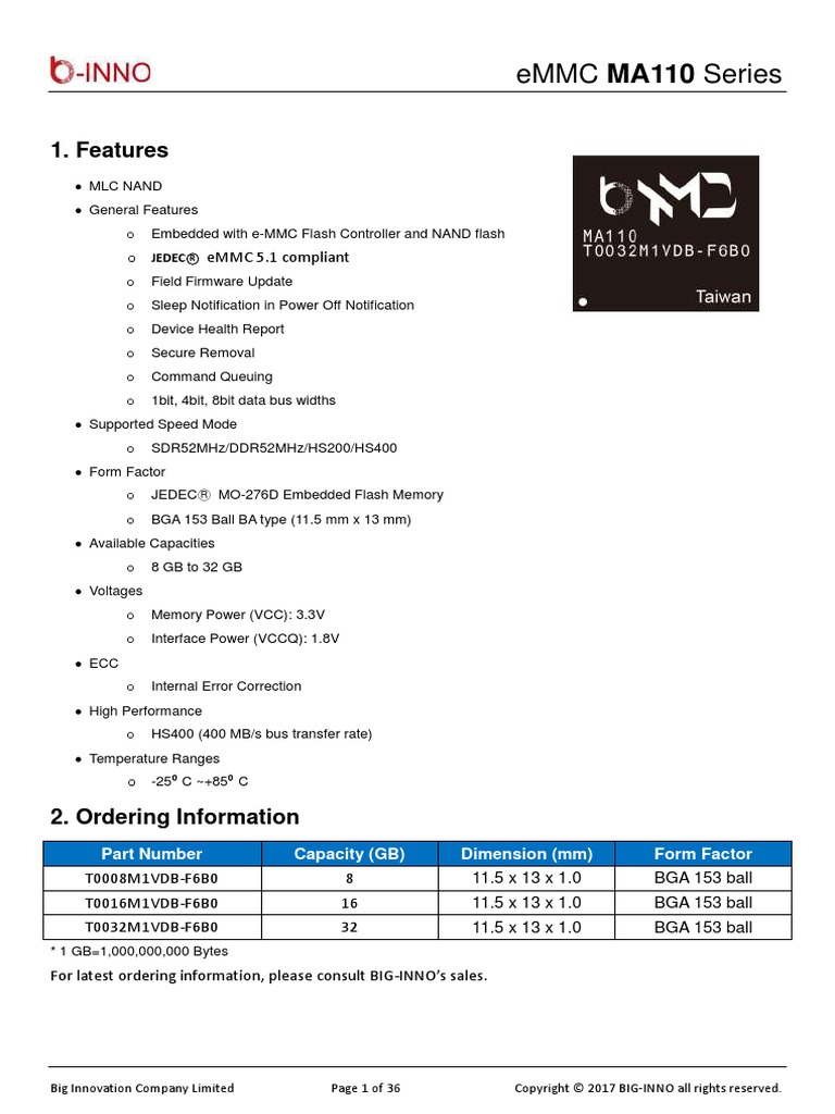 EMMC MA110 Series Datasheet | PDF | Booting | Flash Memory