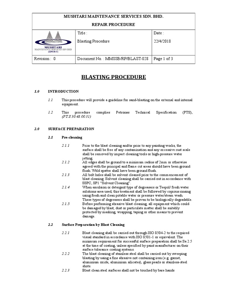 Blasting Procedure | Download Free PDF | Stainless Steel | Galvanization