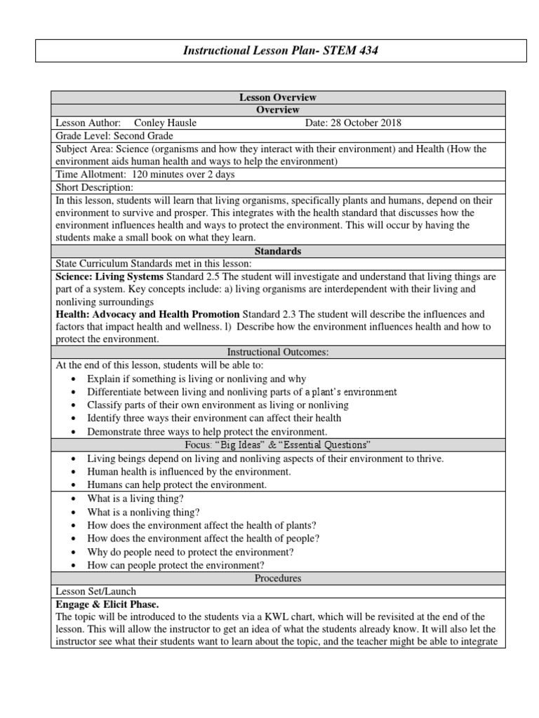 Hausle Conley Fall 2018 Stem 434 Second Lesson Plan Portfolio Final | PDF | Natural Environment ...