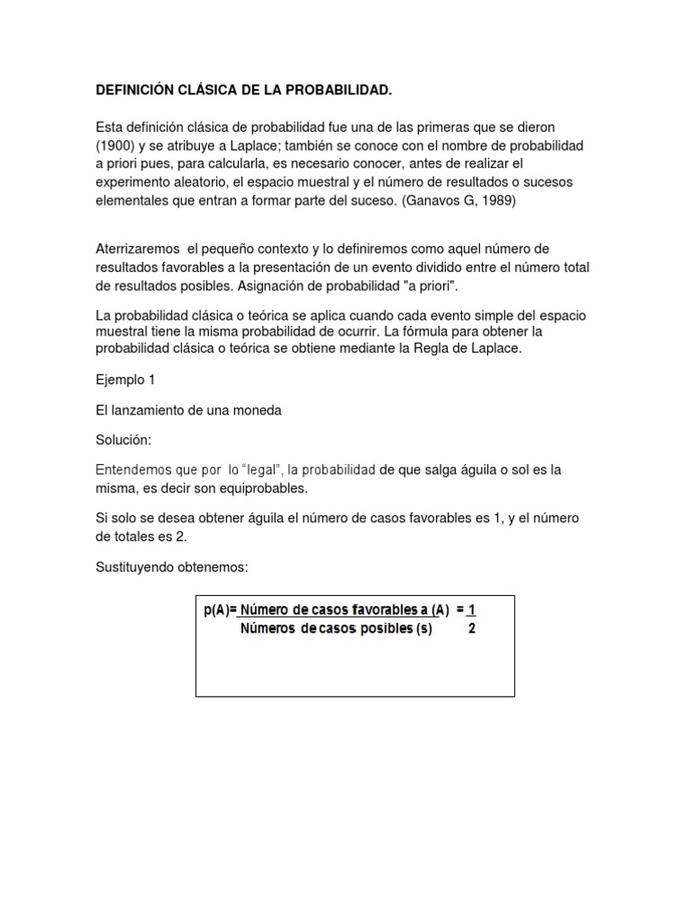 Definición Clásica de La Probabilidad | PDF | Probabilidad ...