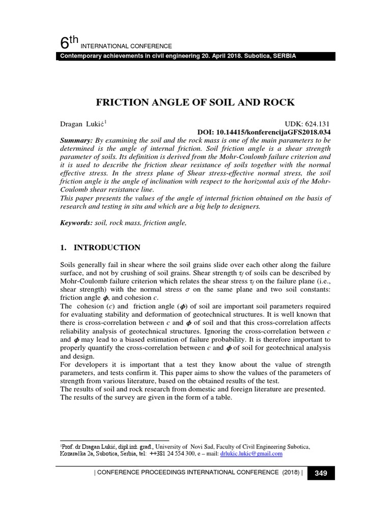 Friction Angle of Soil and Rock: Summary: by Examining The Soil and The ...
