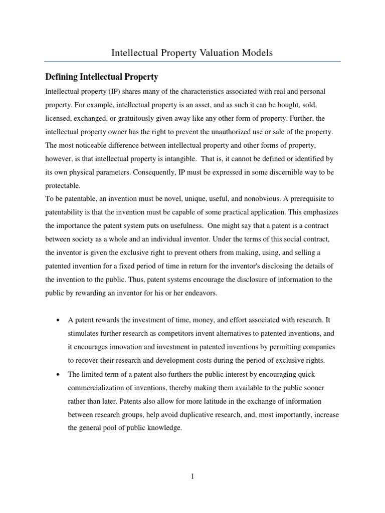 Intellectual Property Valuation Models | PDF | Discounted Cash Flow ...