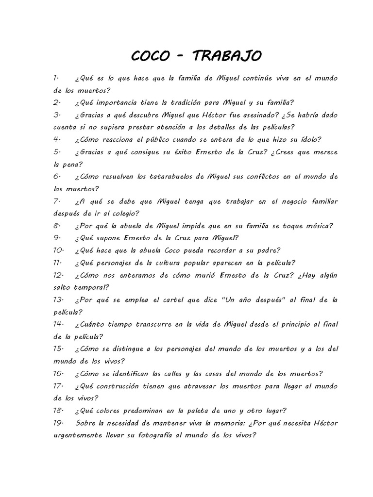 Preguntas y Respuestas sobre "Coco" | PDF | Ocio