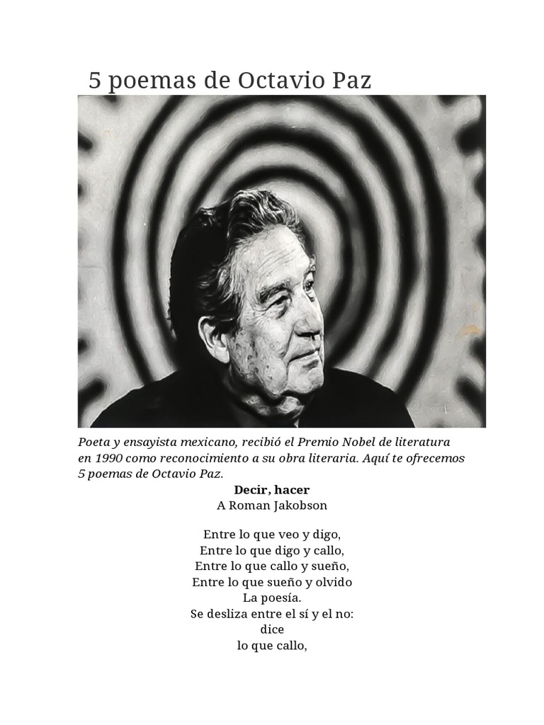 5 Poemas De Octavio Paz Pdf Poesía Ocio