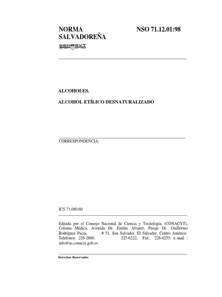 Norma Alcohol Desnaturalizado | PDF | Etanol | El Salvador