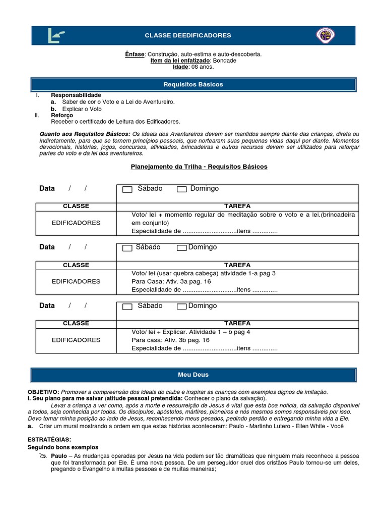 Planejamento CLASSE DE EDIFICADORES | PDF | Família | Apóstolo Paulo
