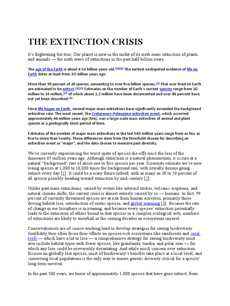 Sixth Mass Extinction Crisis Accelerates | PDF | Extinction ...