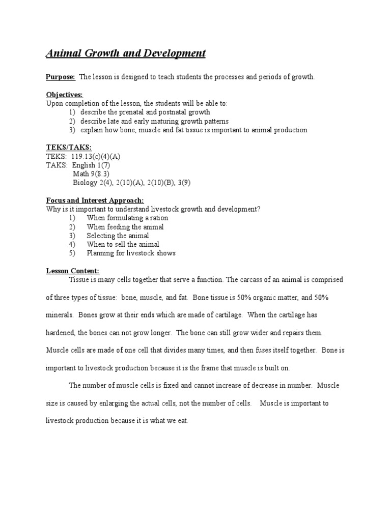 Animal Growth for Students | PDF | Tissue (Biology) | Bone