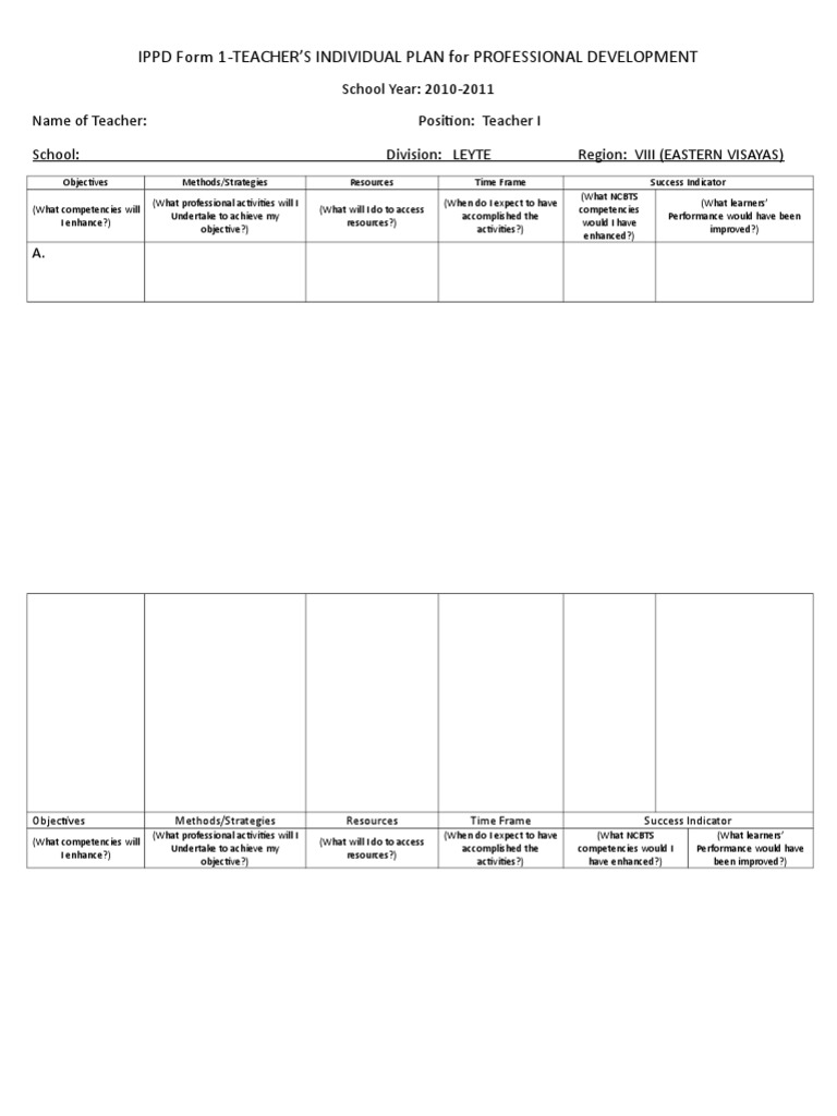 Ippd Form 1-Teacher'S Individual Plan For Professional Development ...