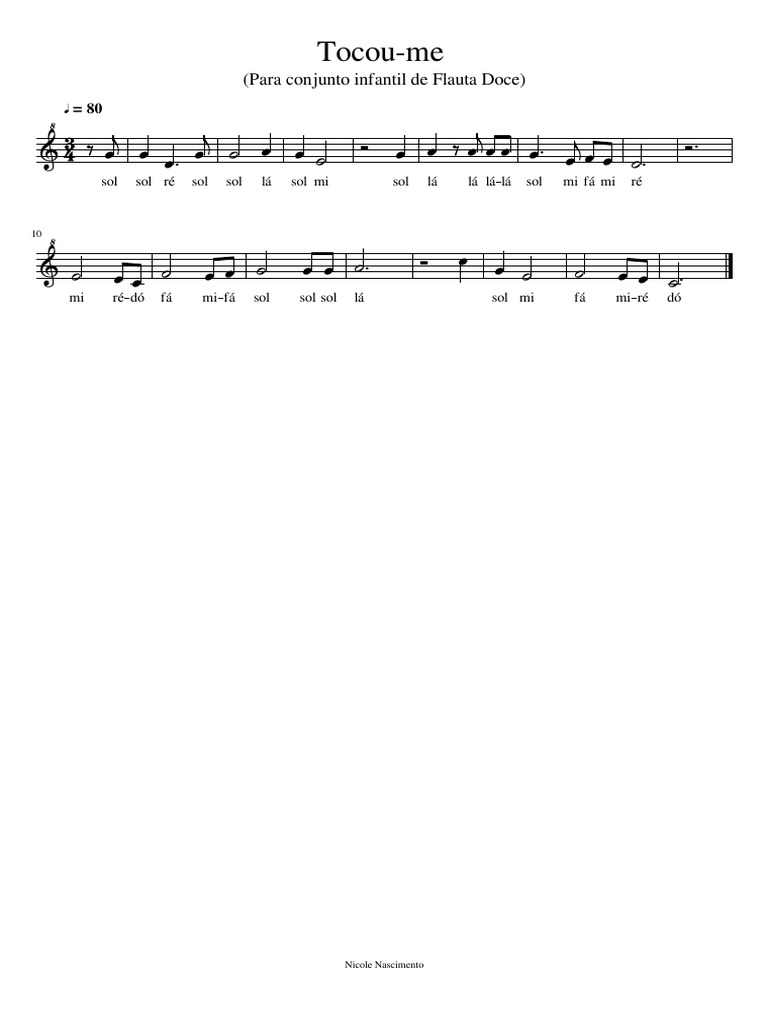 Partitura Tocou-Me Flauta-Doce | PDF