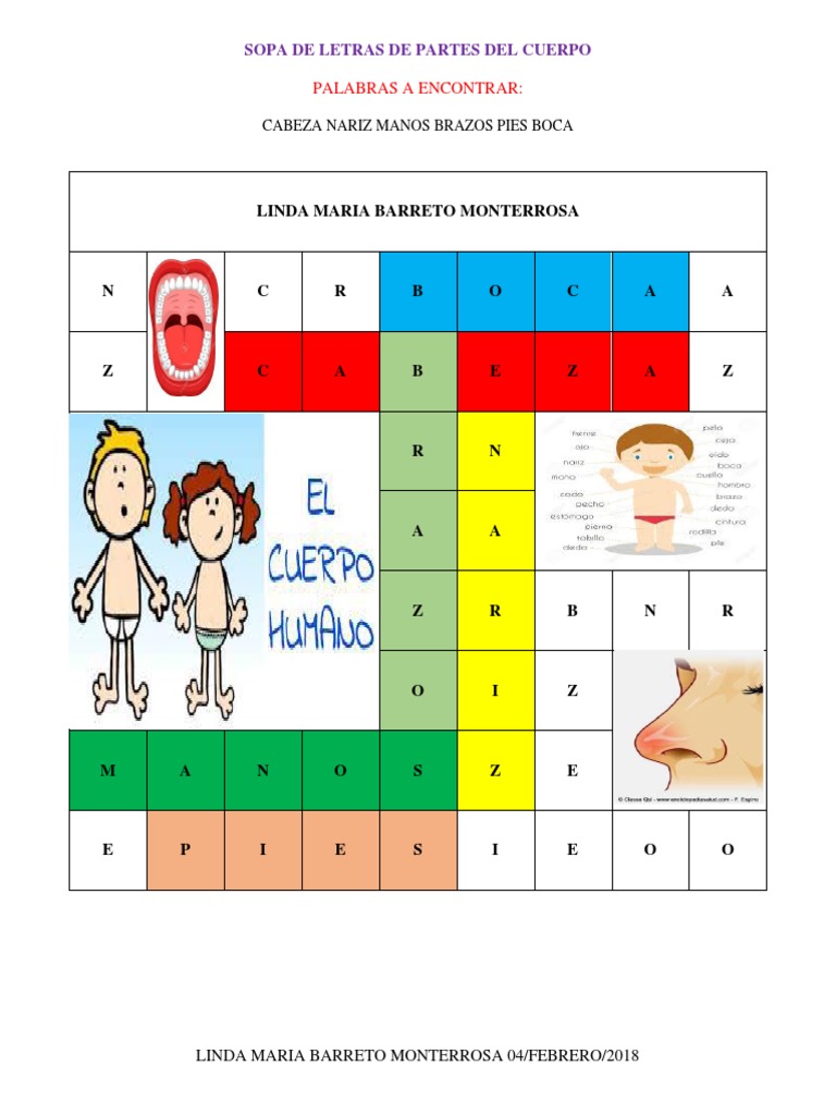 Sopa de Letras de Partes Del Cuerpo | PDF | Tecnología de información y ...
