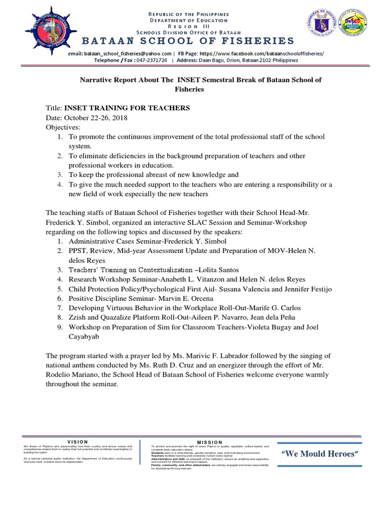INSET Training Narrative Report 2024 | PDF | Philippines | Teachers