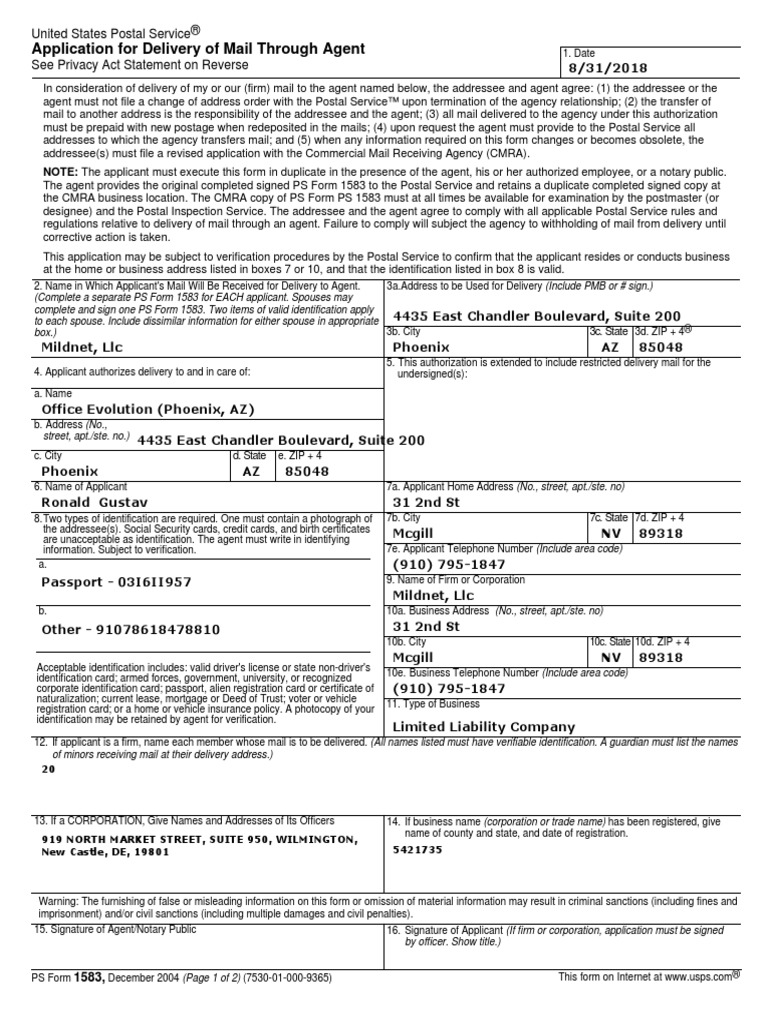 Cmra Form | Download Free PDF | United States Postal Service | Mail